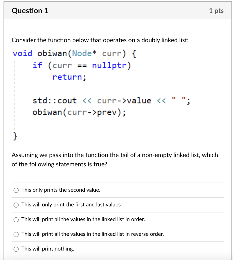 Solved Consider the function below that operates on a doubly | Chegg.com