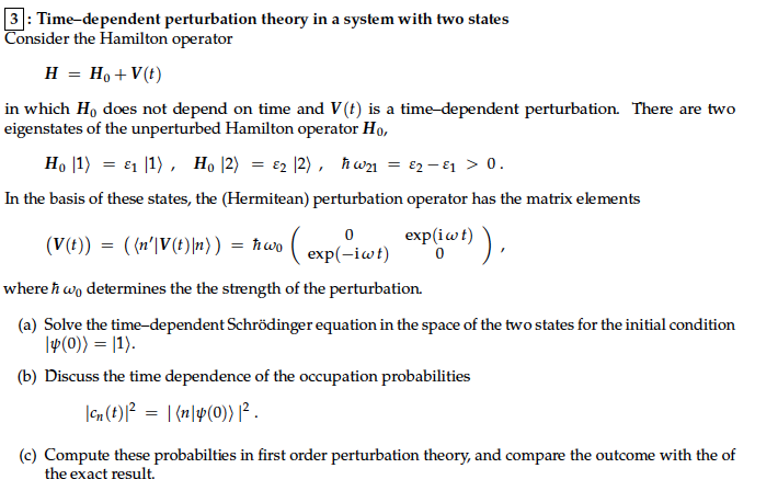 31: Time-dependent perturbation theory in a system | Chegg.com