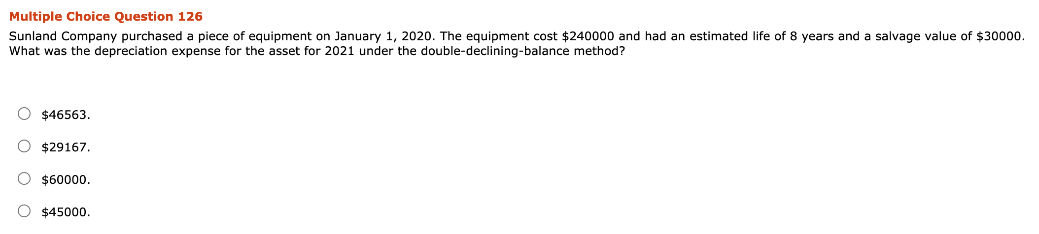 Solved Multiple Choice Question 126 Sunland Company | Chegg.com