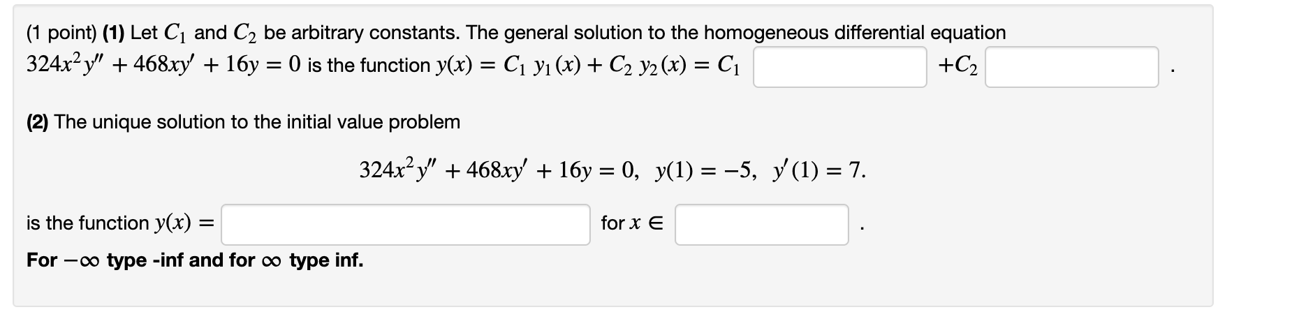 Solved (1 point) (1) Let C1 and C2 be arbitrary constants. | Chegg.com