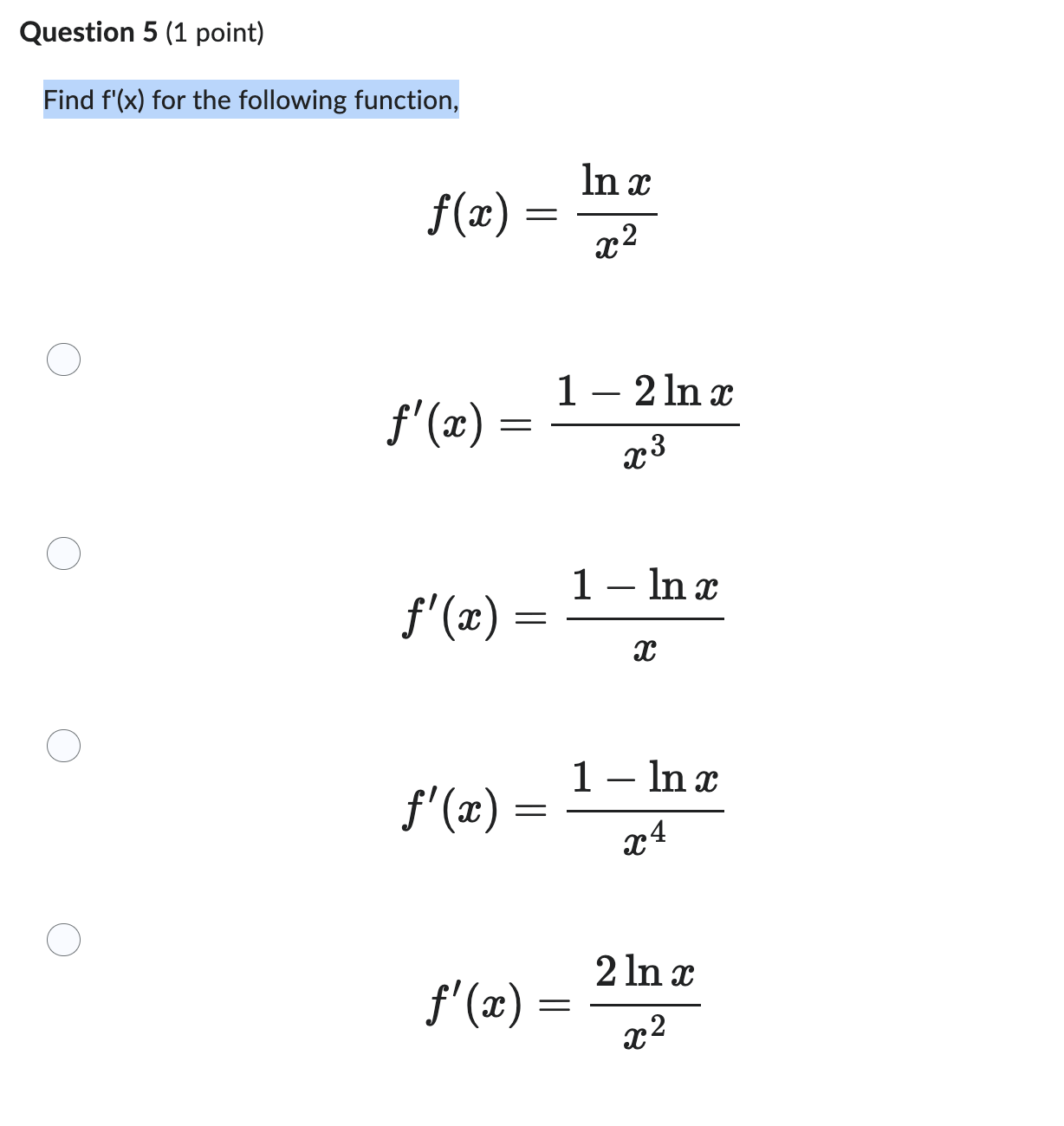 Solved Find f′(x) for the following function, f(x)=x2lnx | Chegg.com