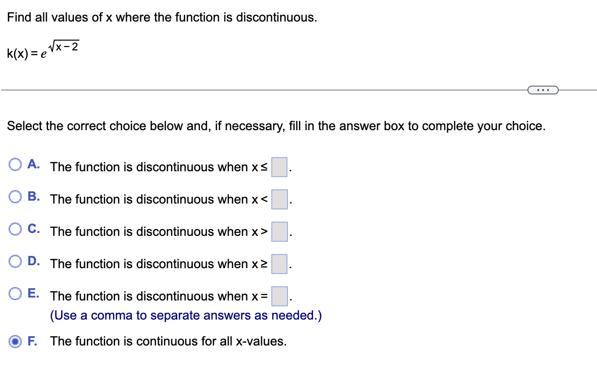 Solved Find all values of x where the function is | Chegg.com