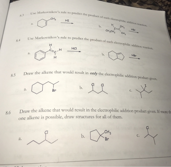 Solved Markovnikov's rule to predict the product of Use each | Chegg.com