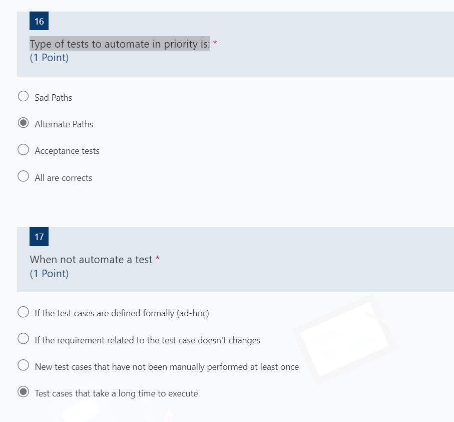 Solved 16 Type of tests to automate in priority is: (1 | Chegg.com