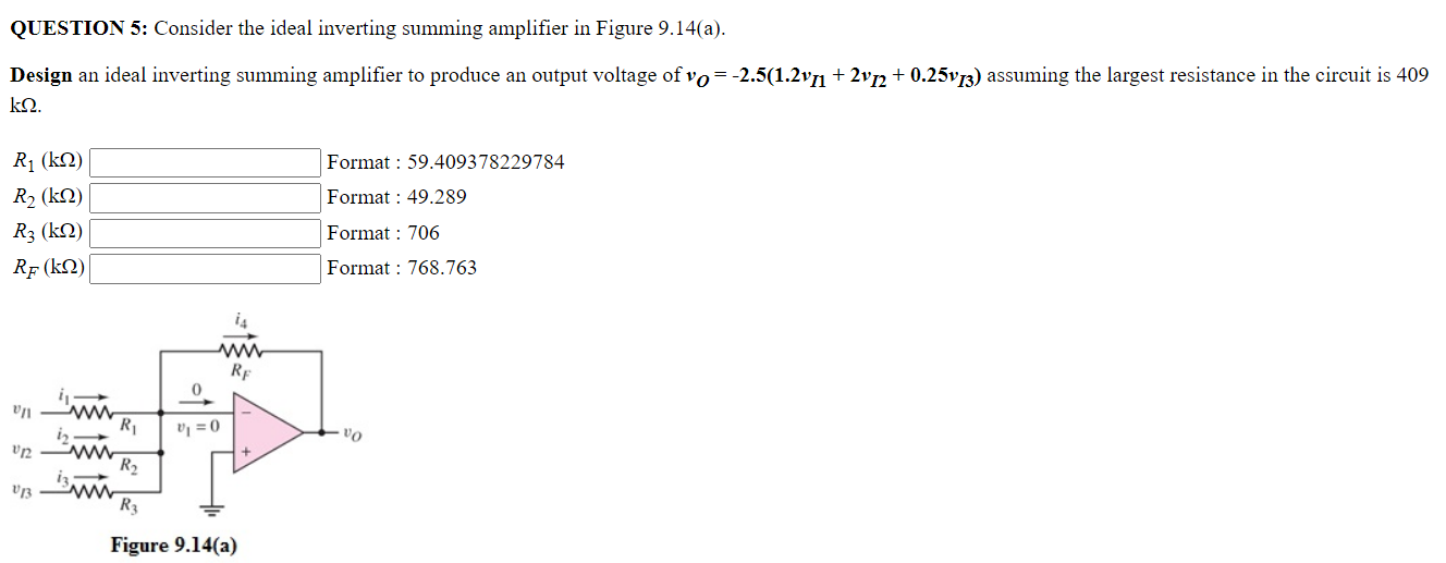 Solved QUESTION 5: Consider the ideal inverting summing | Chegg.com