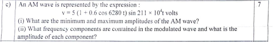 Solved An AM wave is represented by the expression : | Chegg.com