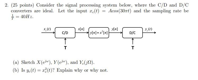 Solved 2. (25 points) Consider the signal processing system | Chegg.com