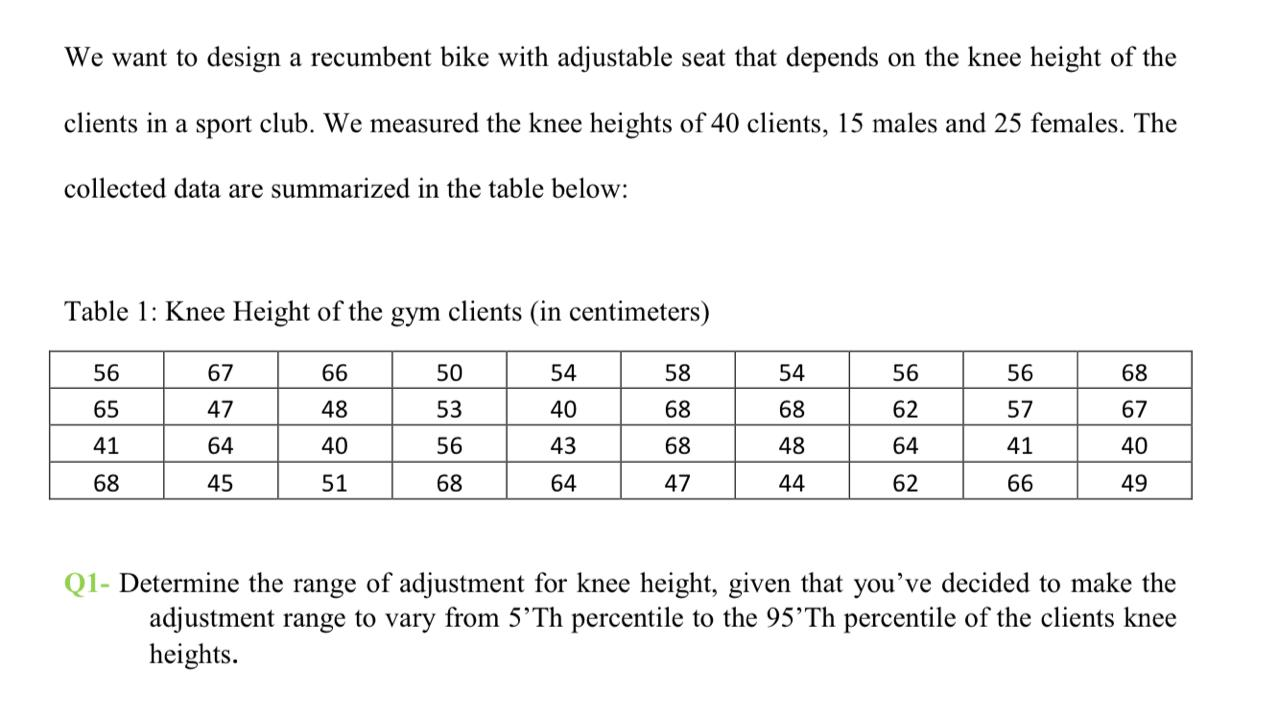 Solved We want to design a recumbent bike with adjustable | Chegg.com