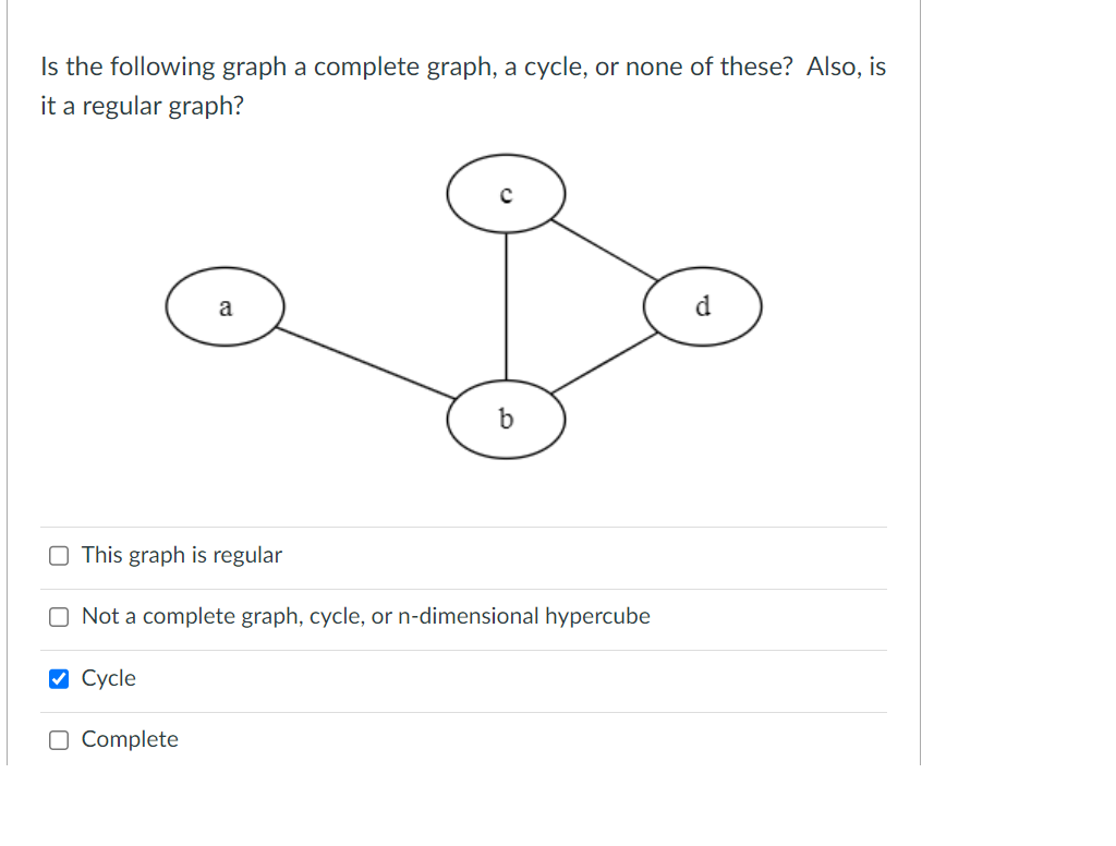 Solved Is the following graph a complete graph, a cycle, or | Chegg.com