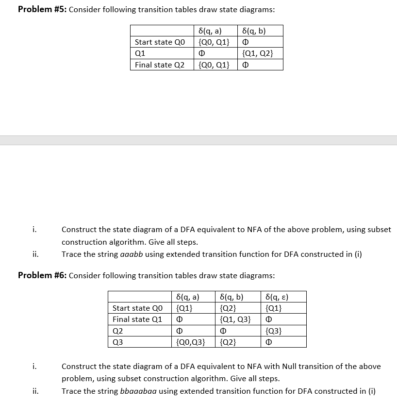 Solved Problem \#5: Consider following transition tables | Chegg.com