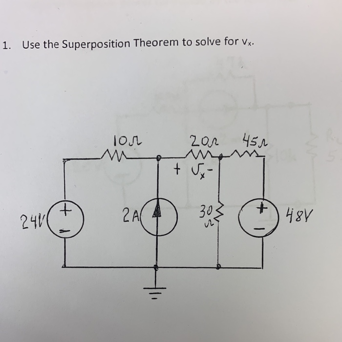 Solved 1. Use the Superposition Theorem to solve for Vx. | Chegg.com