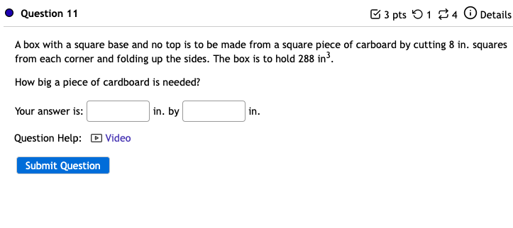Solved A box with a square base and no top is to be made | Chegg.com