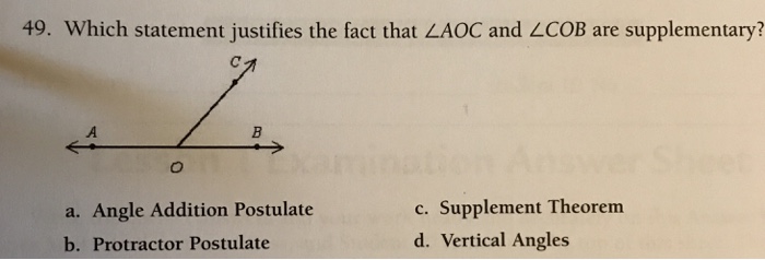 Solved Which statement justifies that angle AOC and angle | Chegg.com