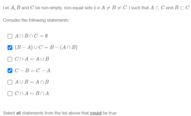 Solved Let A,B and C be non-empty, non-equal sets (i.e | Chegg.com