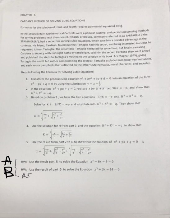 Solved CHAPTER 7 CARDAN'S METHOD OF SOLVING CUBIC EQUATIONS | Chegg.com