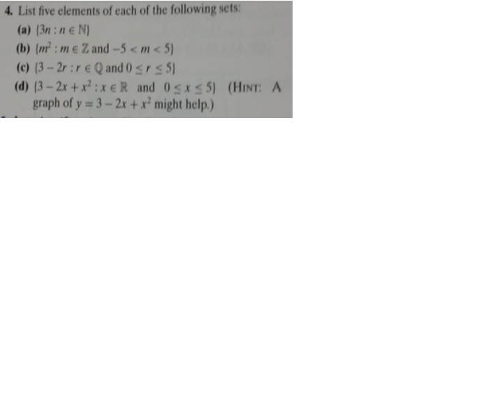 Solved 4. List five elements of each of the following sets: | Chegg.com