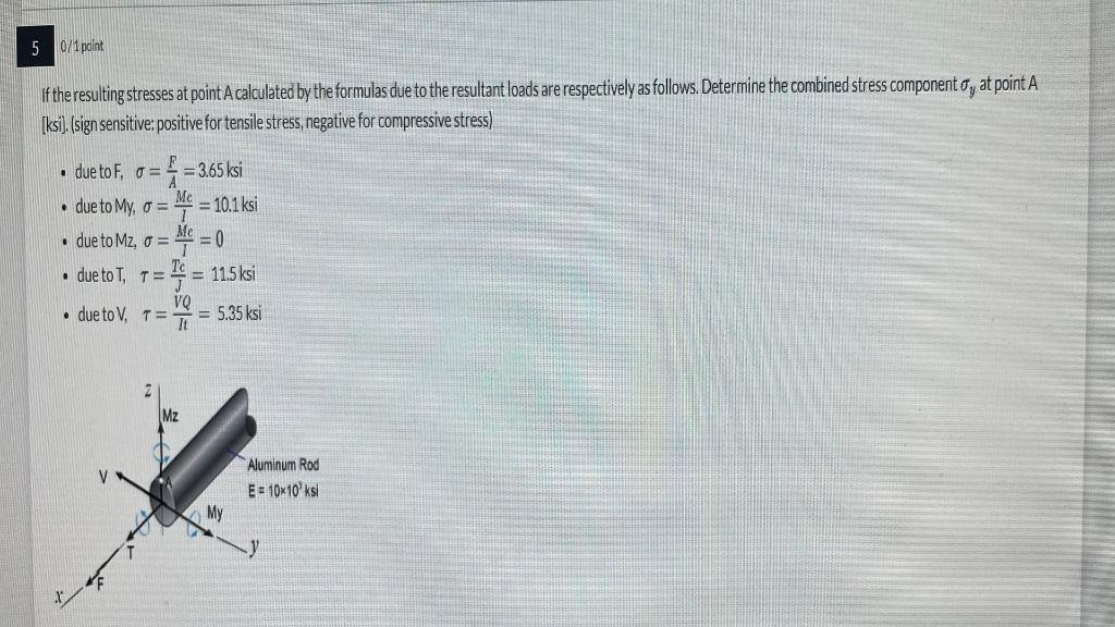 Solved If the resulting stresses at point A calculated by | Chegg.com
