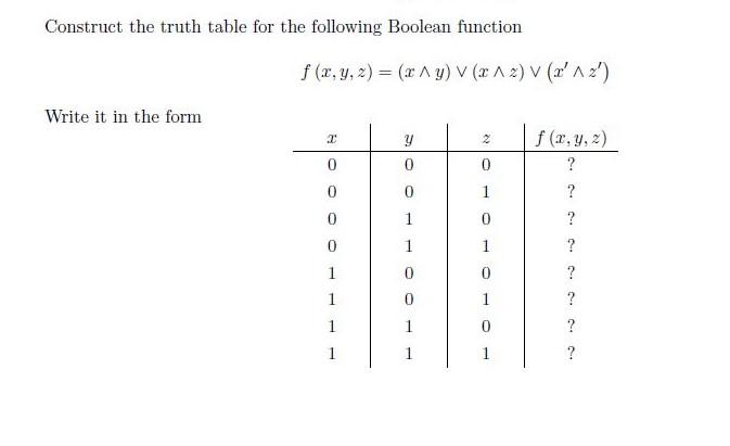 Solved Construct the truth table for the following Boolean | Chegg.com