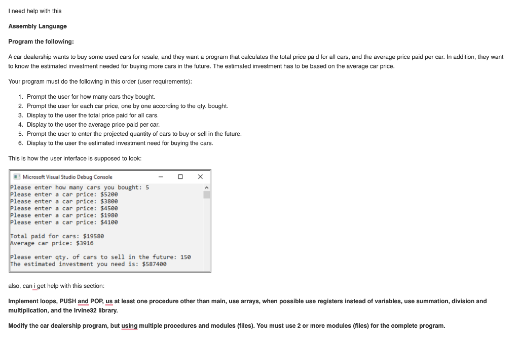 Solved Assembly Language in MASM using Irvine Libary with | Chegg.com