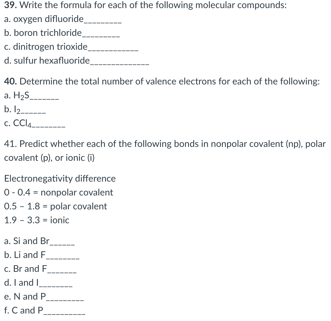 Solved 39. Write the formula for each of the following | Chegg.com