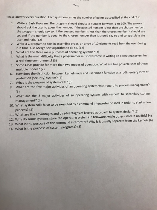 Solved Test Please answer every question. Each question | Chegg.com
