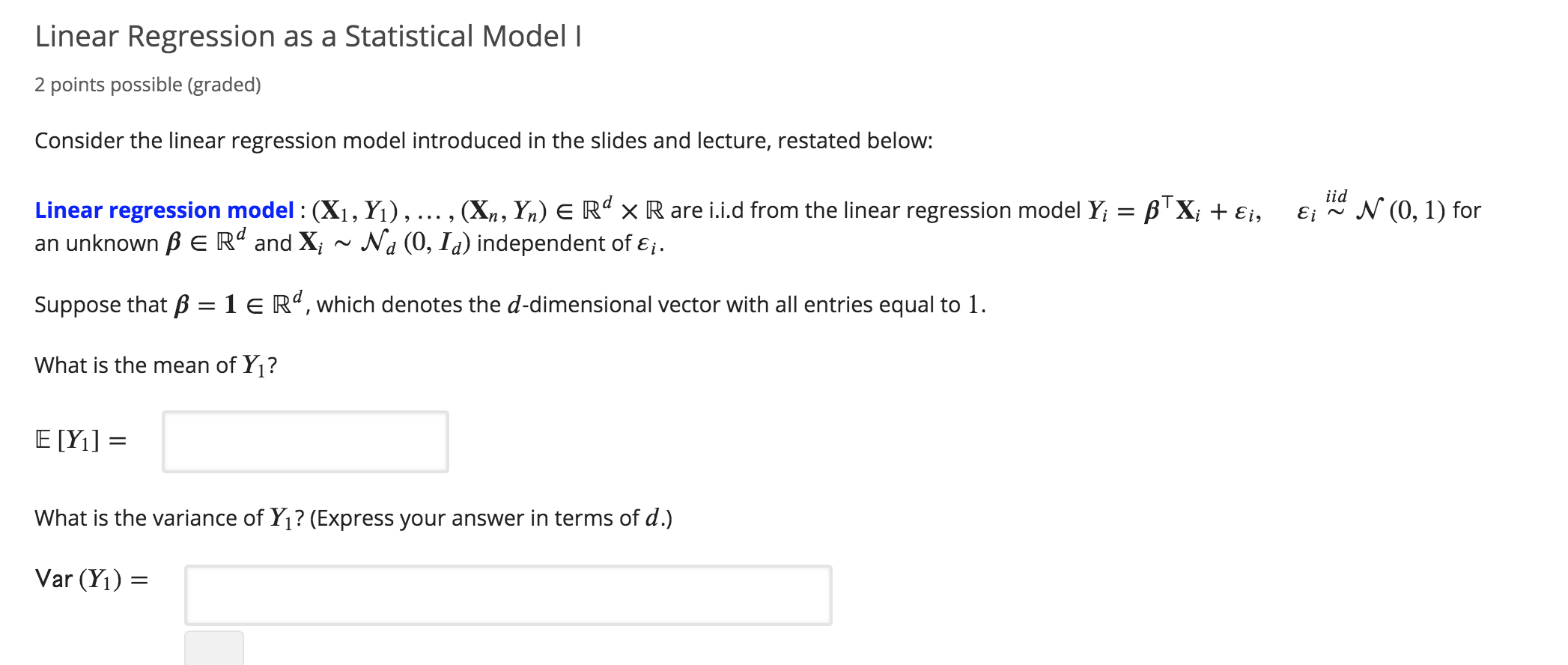 Solved The multivariate linear model can be described via | Chegg.com