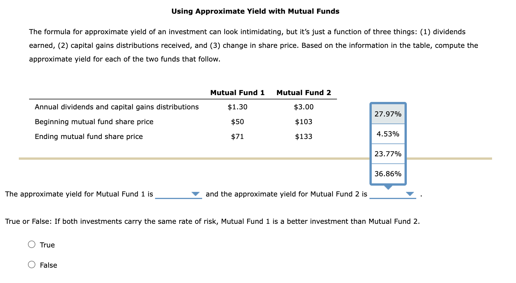 Solved Using Approximate Yield with Mutual Funds The | Chegg.com
