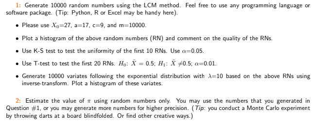 Solved 1: Generate 10000 random numbers using the LCM | Chegg.com