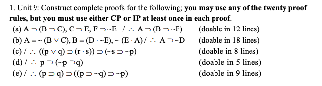 Solved 1. Unit 9: Construct complete proofs for the | Chegg.com