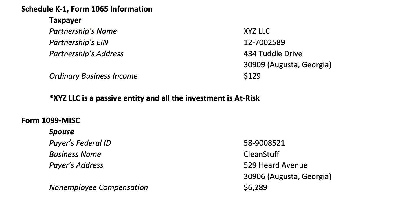 BASIC INFORMATION Taxpayer's Social Security Number | Chegg.com