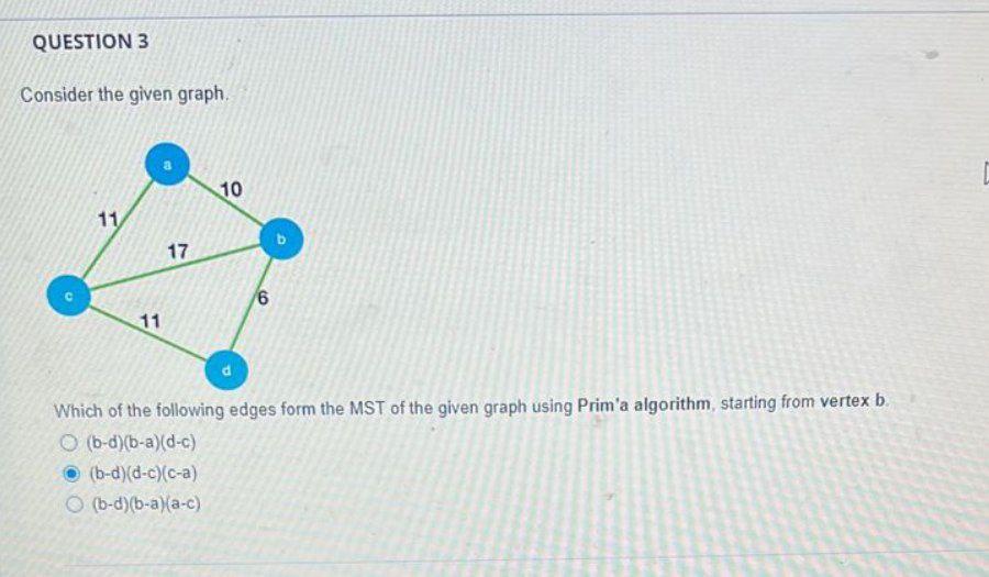 Solved QUESTION 1 Consider the given graph 10 11 b 17 6 11 | Chegg.com