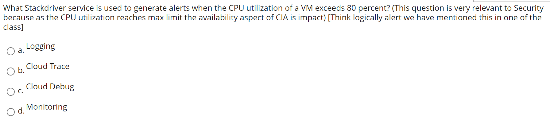 Solved What Stackdriver service is used to generate alerts | Chegg.com