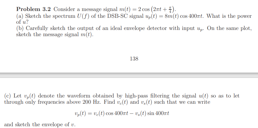 Solved Problem 3.2 Consider a message signal | Chegg.com