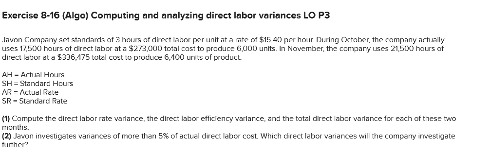 Solved Exercise 8-16 (Algo) Computing and analyzing direct | Chegg.com