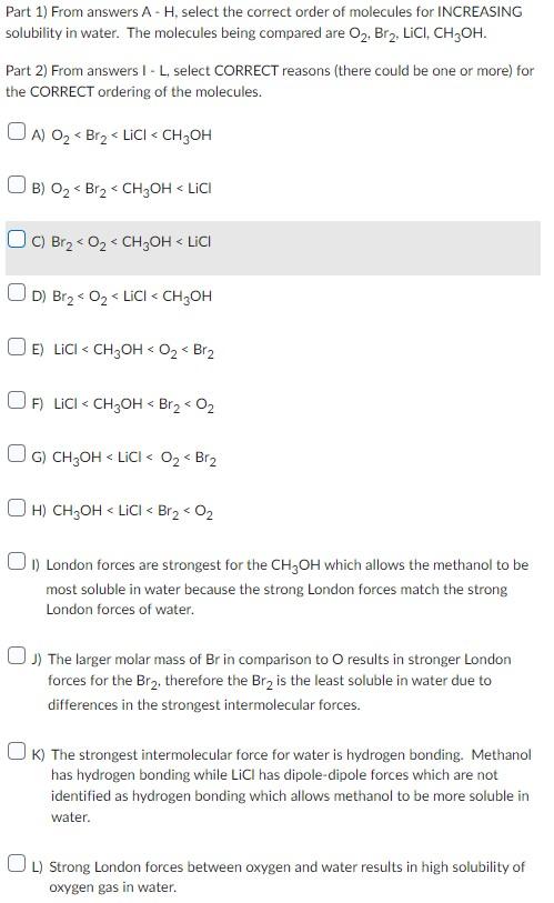 Solved Part 1 From Answers A H Select The Correct Order