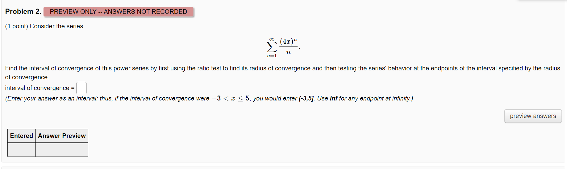 Solved Problem 2. PREVIEW ONLY -- ANSWERS NOT RECORDED (1 | Chegg.com