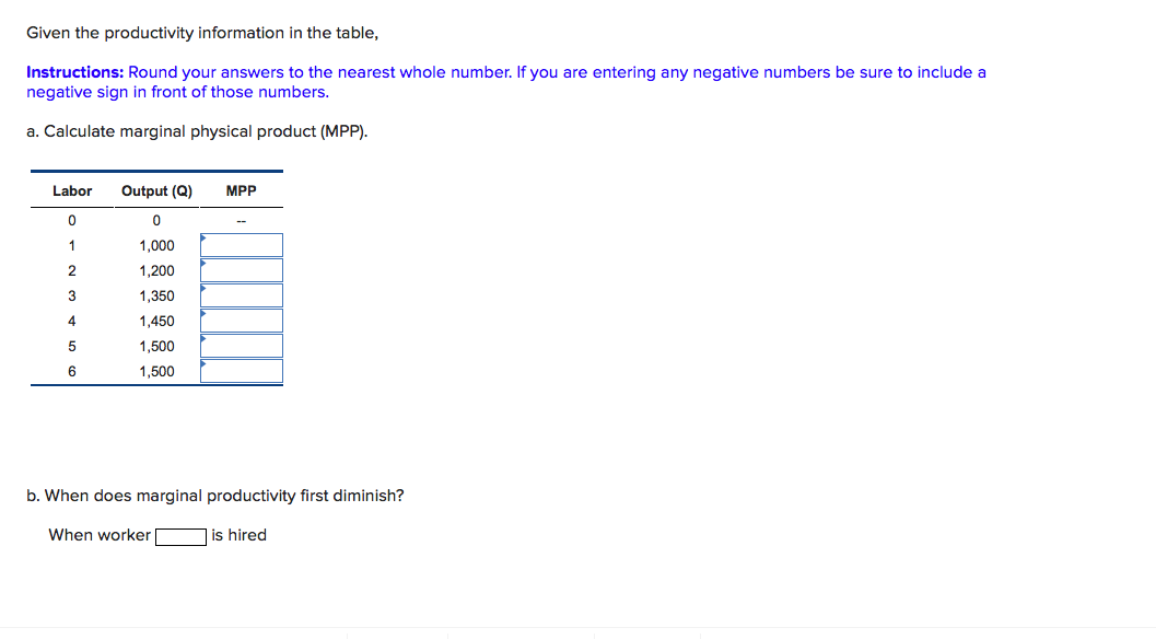 Solved Given the productivity information in the table, | Chegg.com