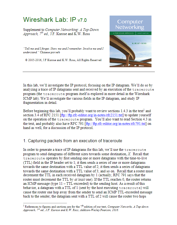 Solved Wireshark Lab: IP v7.0 Computer Networking Supplement | Chegg.com