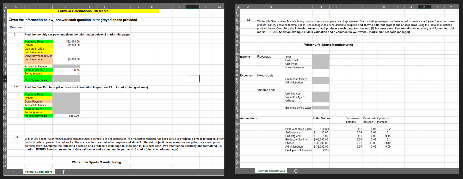 Solved Excel Exercise: Formulas | Chegg.com