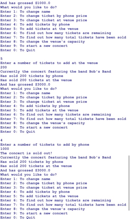 Solved Objective: Write a class that keeps track of concert | Chegg.com