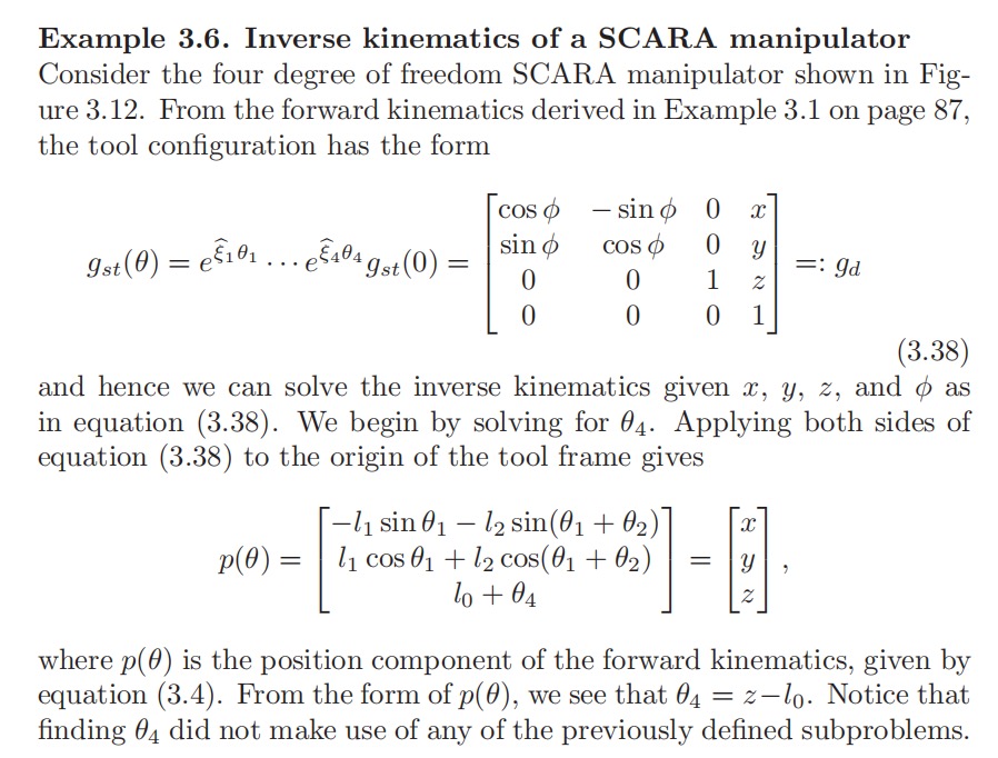 Solved Example 3.6. Inverse kinematics of a SCARA | Chegg.com
