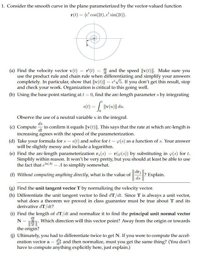 Solved 1. Consider the smooth curve in the plane | Chegg.com