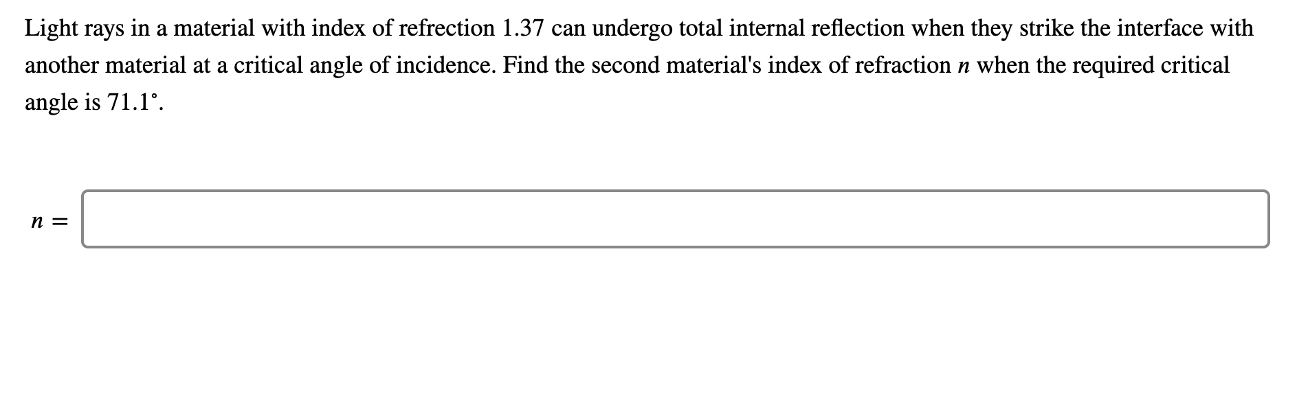Solved Light rays in a material with index of refrection | Chegg.com