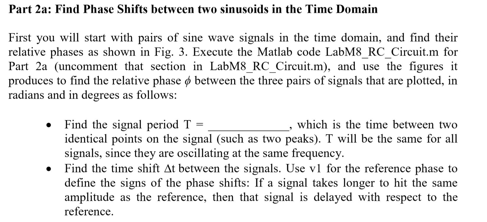 Solved Part 2a: Find Phase Shifts between two sinusoids in | Chegg.com