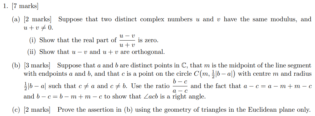 Solved 1. [7 marks] (a) (2 marks] Suppose that two distinct | Chegg.com