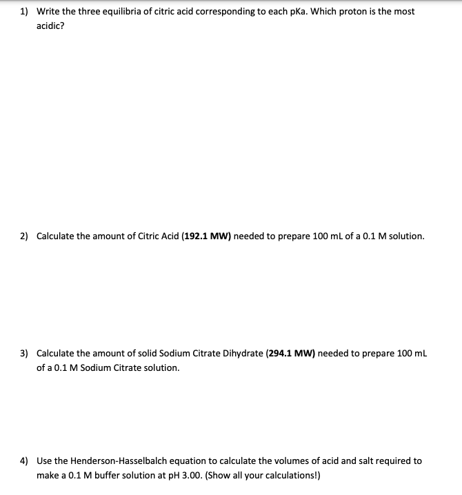 Solved You have to prepare 100 mL of 0.1M citrate buffer | Chegg.com