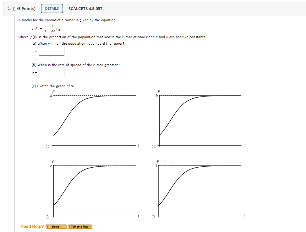 Solved A model for the spread of a rumor is given by the | Chegg.com