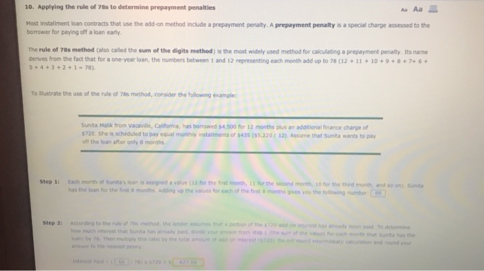 Solved 10. Applying the rule of 78s to determine prepayment | Chegg.com