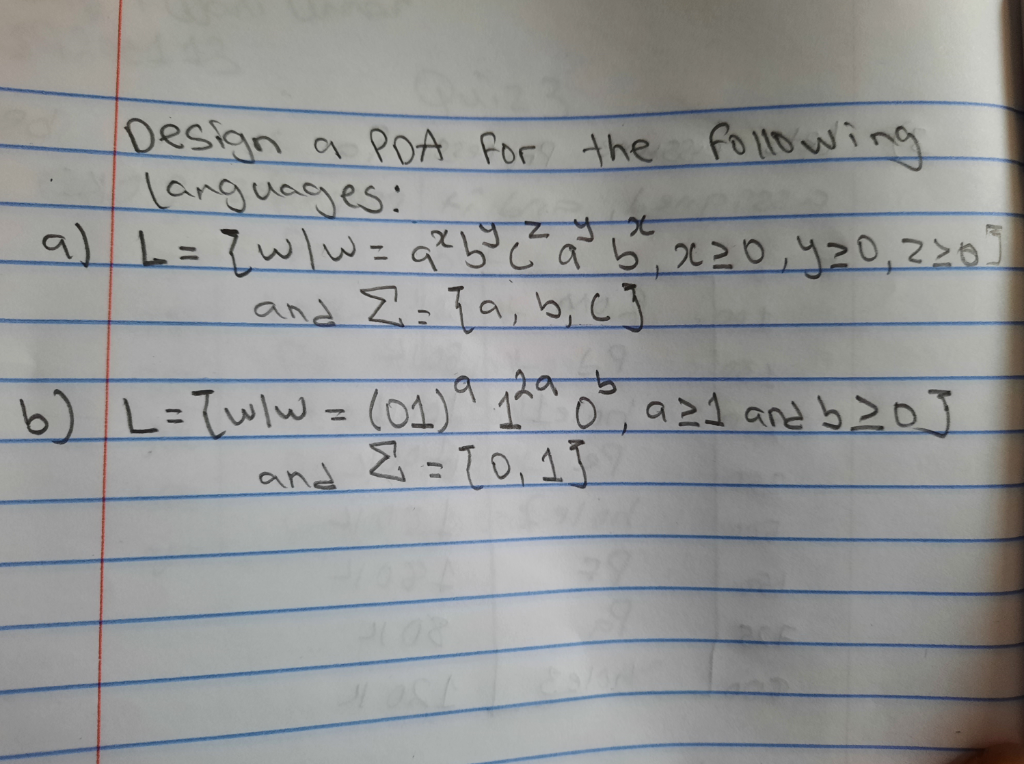 Solved Design a PDA for the following languages: ) 0,220 دور | Chegg.com