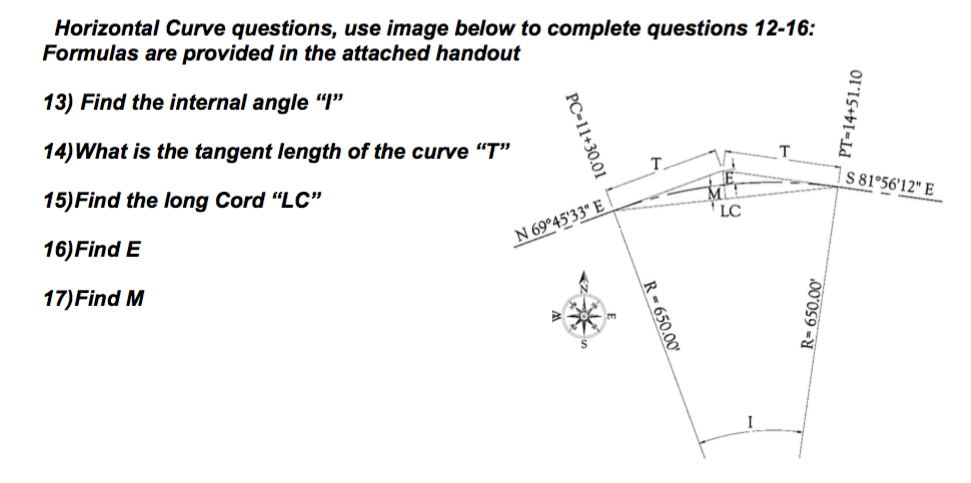 Solved Horizontal Curve questions, use image below to | Chegg.com